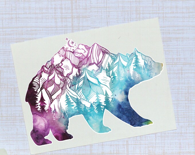 Bear Mountain Sticker Bear Vinyl Decal Mountain Decal - Etsy