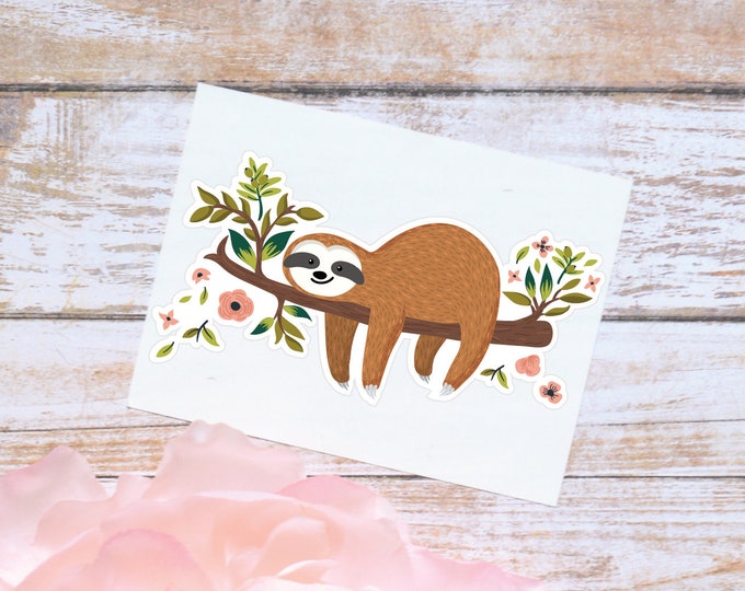 Watercolor Sloth Sticker Cute Sloth Vinyl Decal Sloth | Etsy