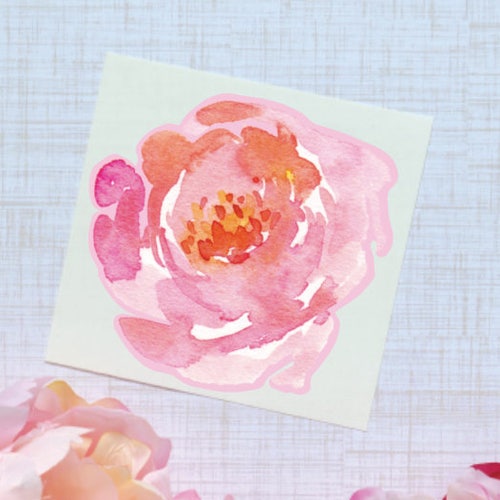 Pink Peony Flower Sticker Watercolor Floral Vinyl Sticker - Etsy