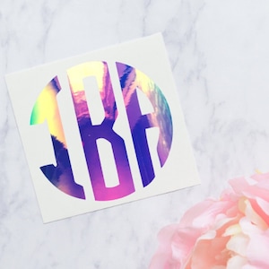Circle Monogram Decal | Holo Monogram Sticker | Multi-chrome Monogram ...