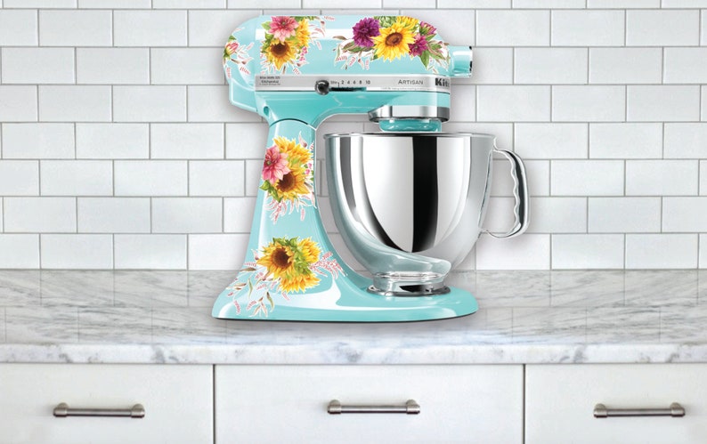 Sunflower Dahlia Mixer Decals: Watercolor Floral Kitchen Decals - Etsy
