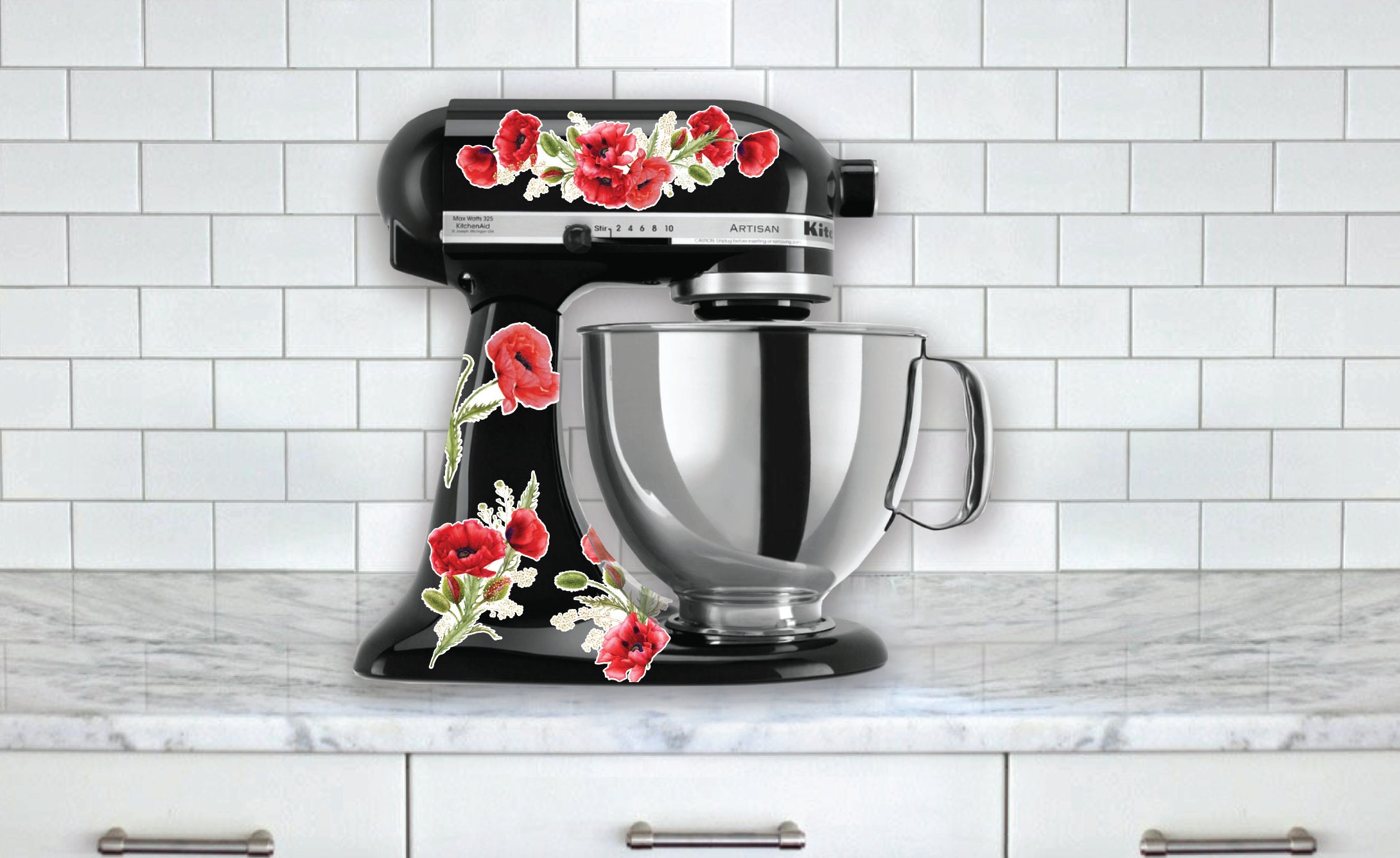 Red Poppy Mixer Decals: Watercolor Floral Kitchen Sticker - Etsy