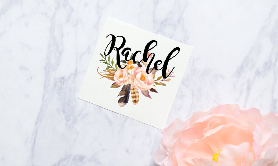 Flower Monogram Decal | Name Vinyl Decal | Watercolor Flower Bouquet ...