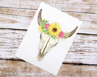 Steer Skull Sticker Red Poppy Steer Skull Decal Cow Skull - Etsy