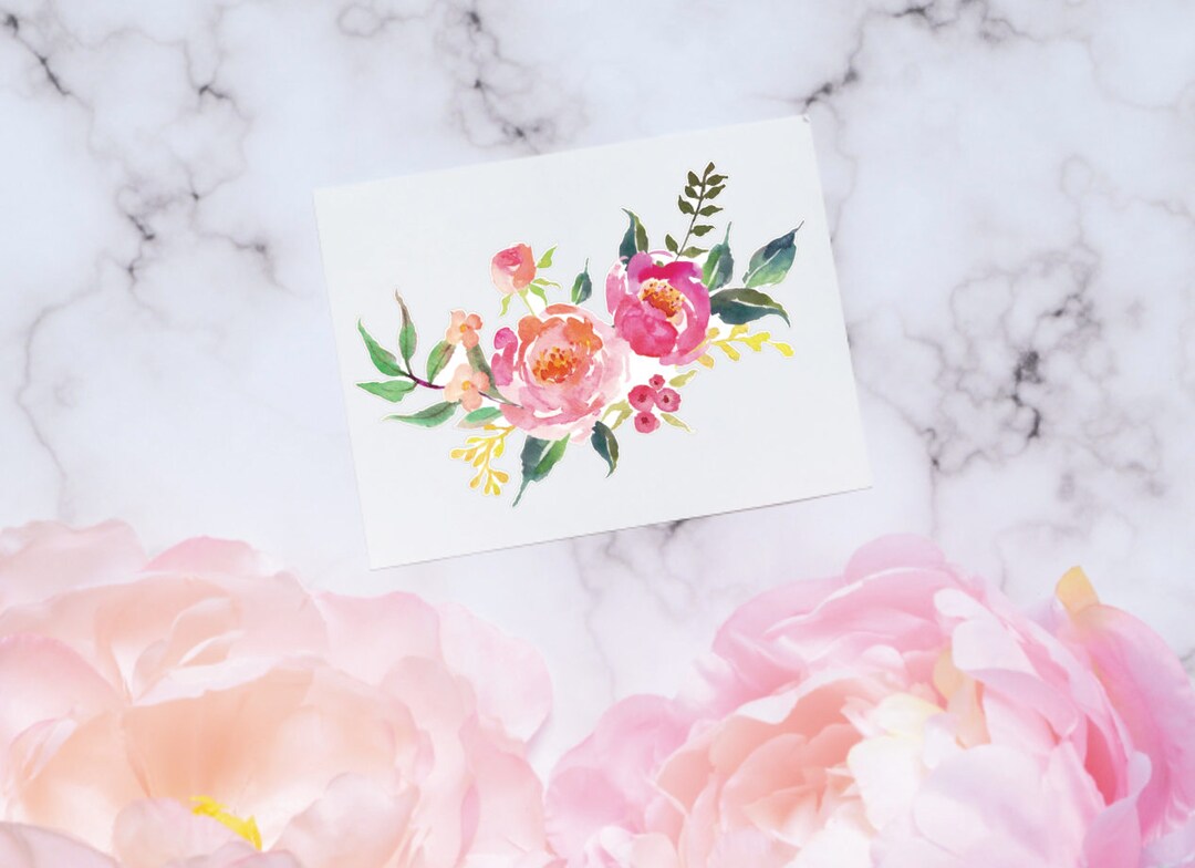 Pink Peony Flower Bouquet Sticker | Floral Watercolor Flower Tumbler ...