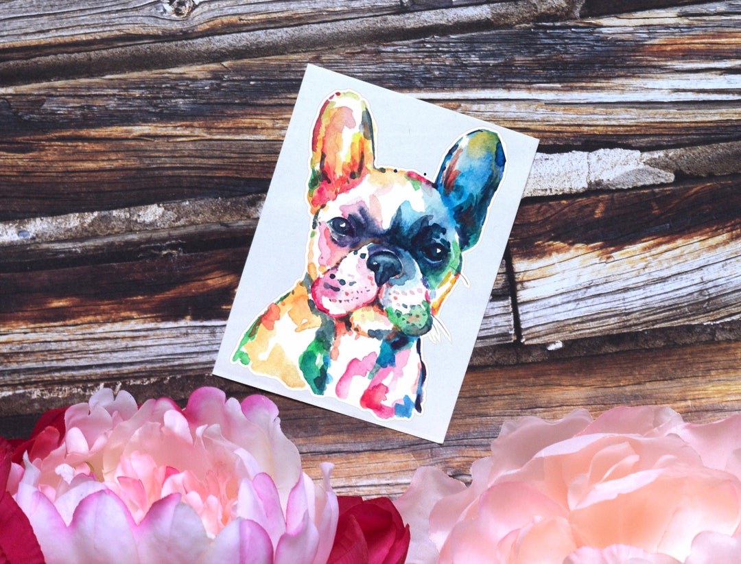 Rainbow French Bulldog Sticker | Watercolor Frenchie Decal | Dog Decal ...