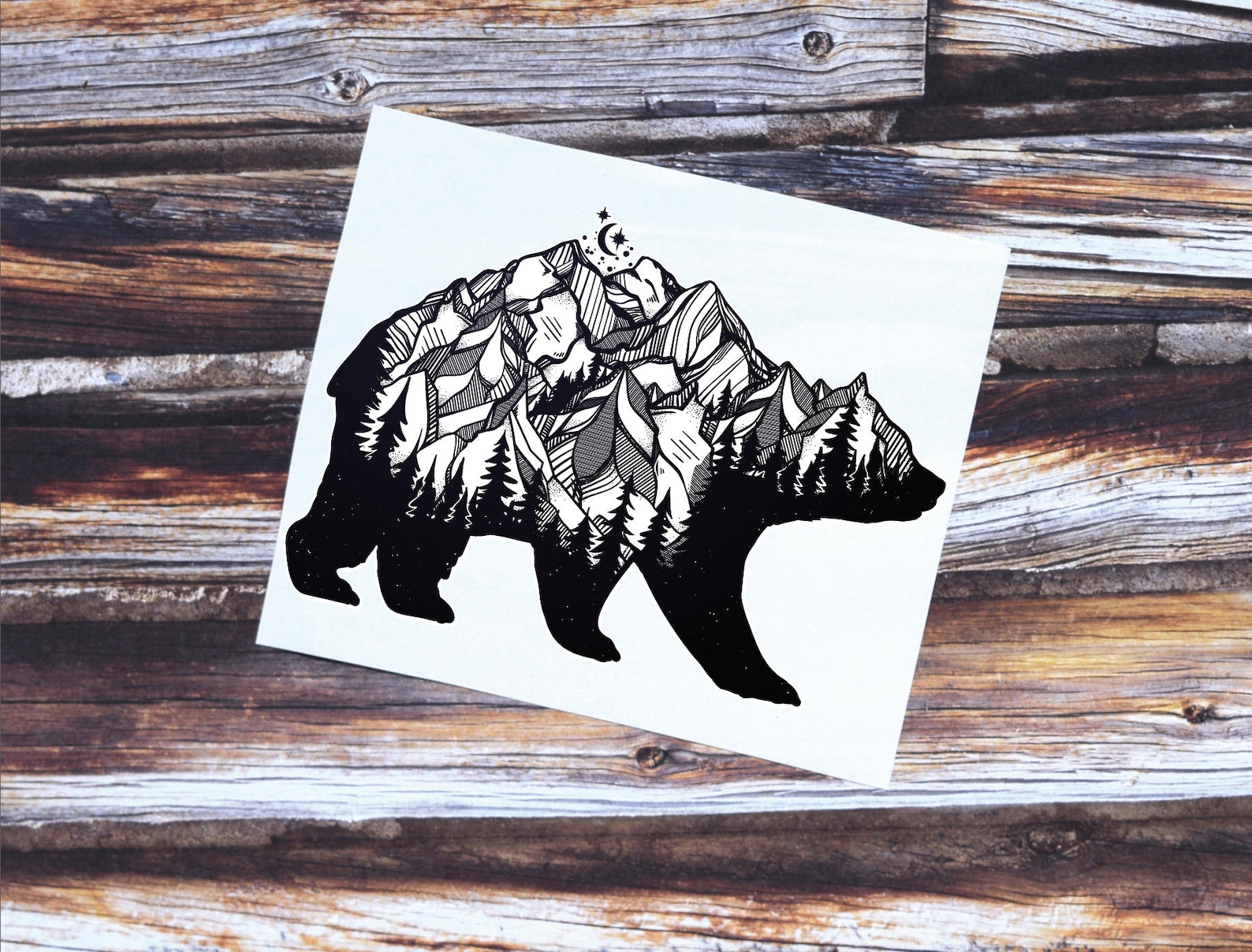 Bear Mountain Sticker Bear Vinyl Decal Mountain Decal - Etsy