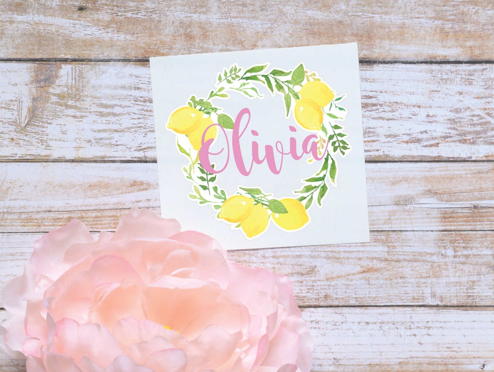 Lemon Wreath Monogram Decal: Watercolor Name Sticker - Etsy