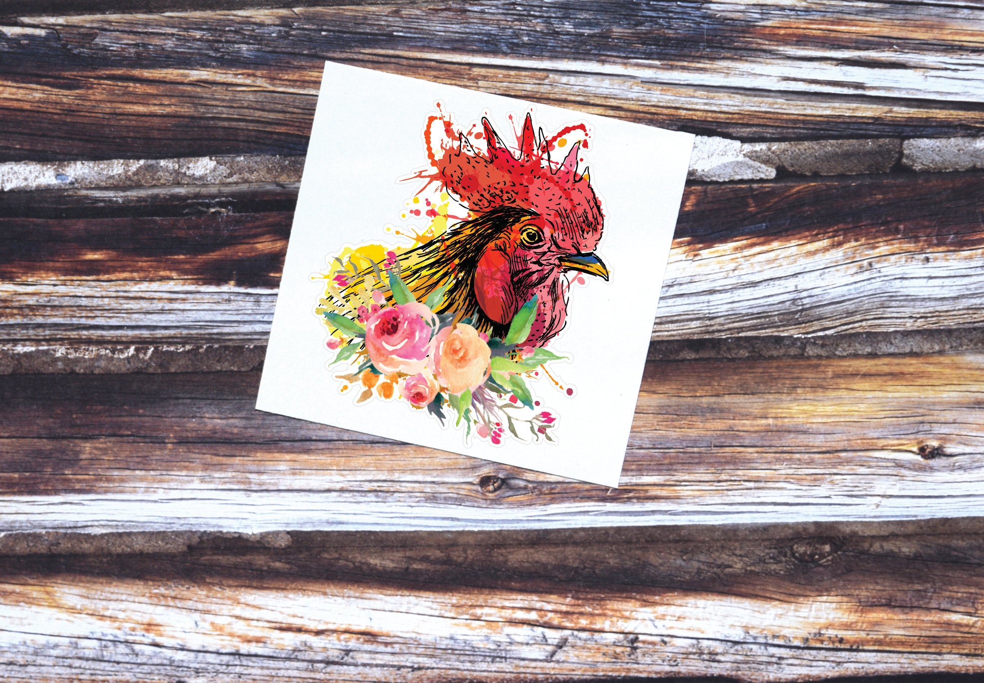 Chicken Sticker Rooster Vinyl Decal Hen Decal Watercolor - Etsy