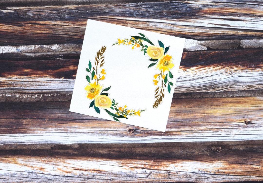Yellow Flower Wreath Sticker | Yellow Flower Decal | Watercolor Flower ...
