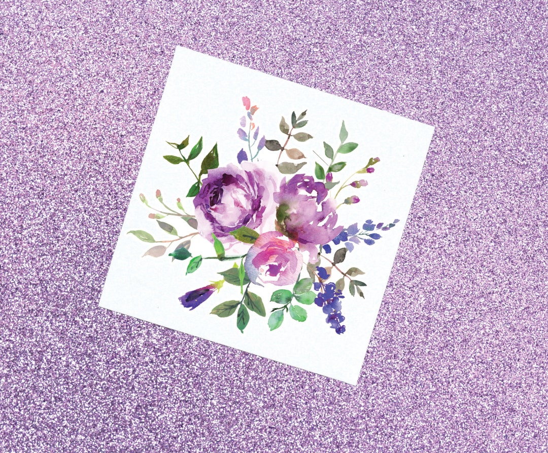 Pastel Purple Flower Bouquet Sticker: Watercolor Floral Vinyl Decal - Etsy