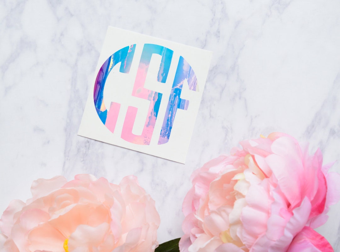 Circle Monogram Decal Holo Monogram Sticker Multi-chrome - Etsy