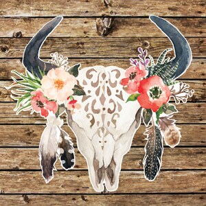 Steer Skull Sticker | Red Poppy Steer Skull Decal | Cow Skull Vinyl ...