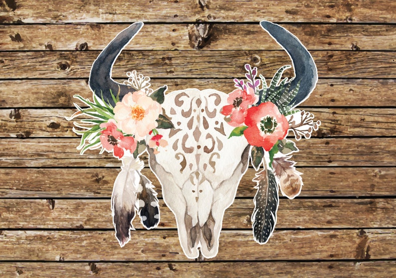 Steer Skull Sticker Red Poppy Steer Skull Decal Cow Skull | Etsy