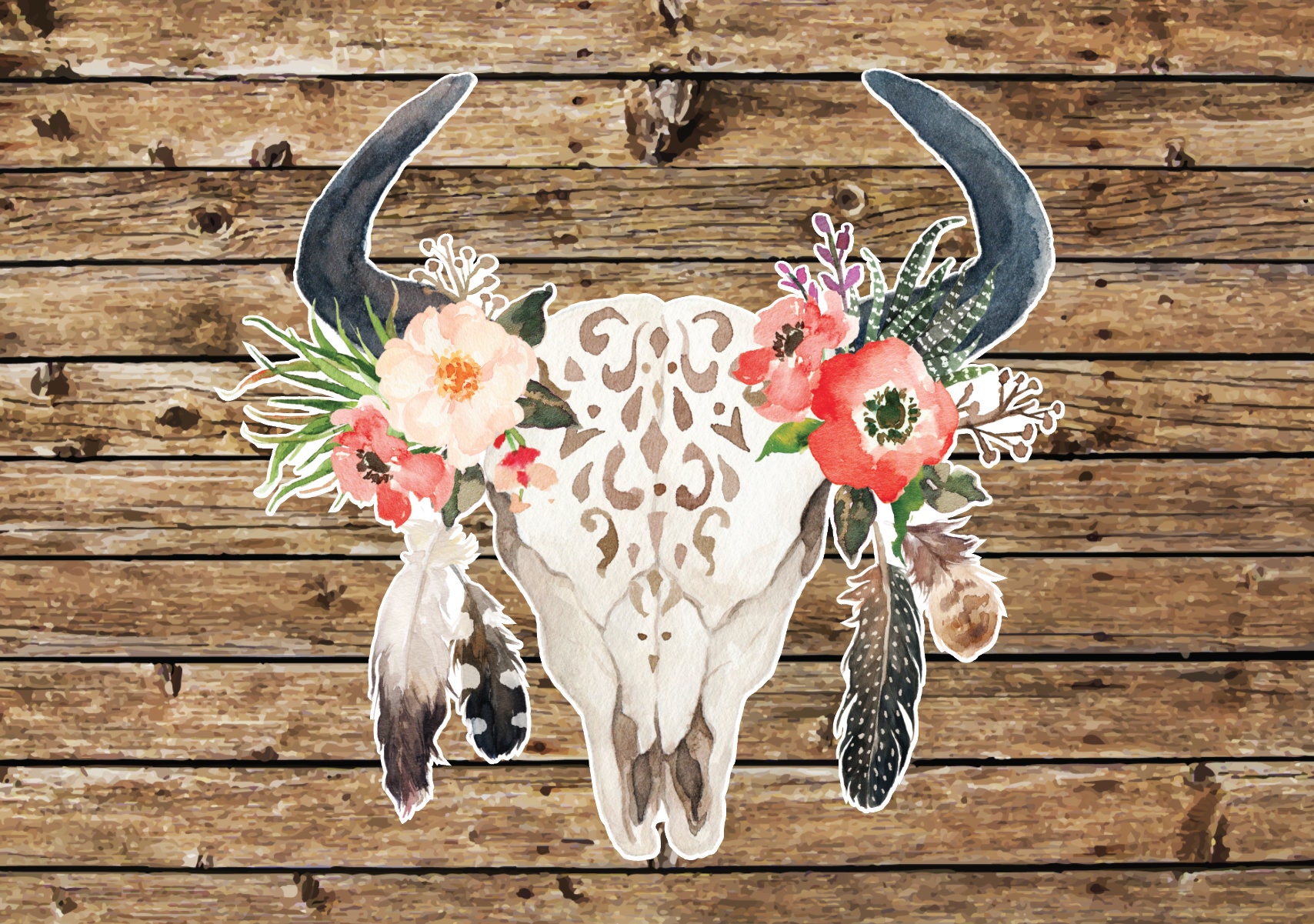 Steer Skull Sticker Red Poppy Steer Skull Decal Cow Skull | Etsy