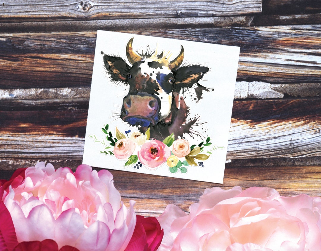 Cow Floral Sticker | Heifer Flower Bouquet Tumbler Decal | Cow Sticker ...