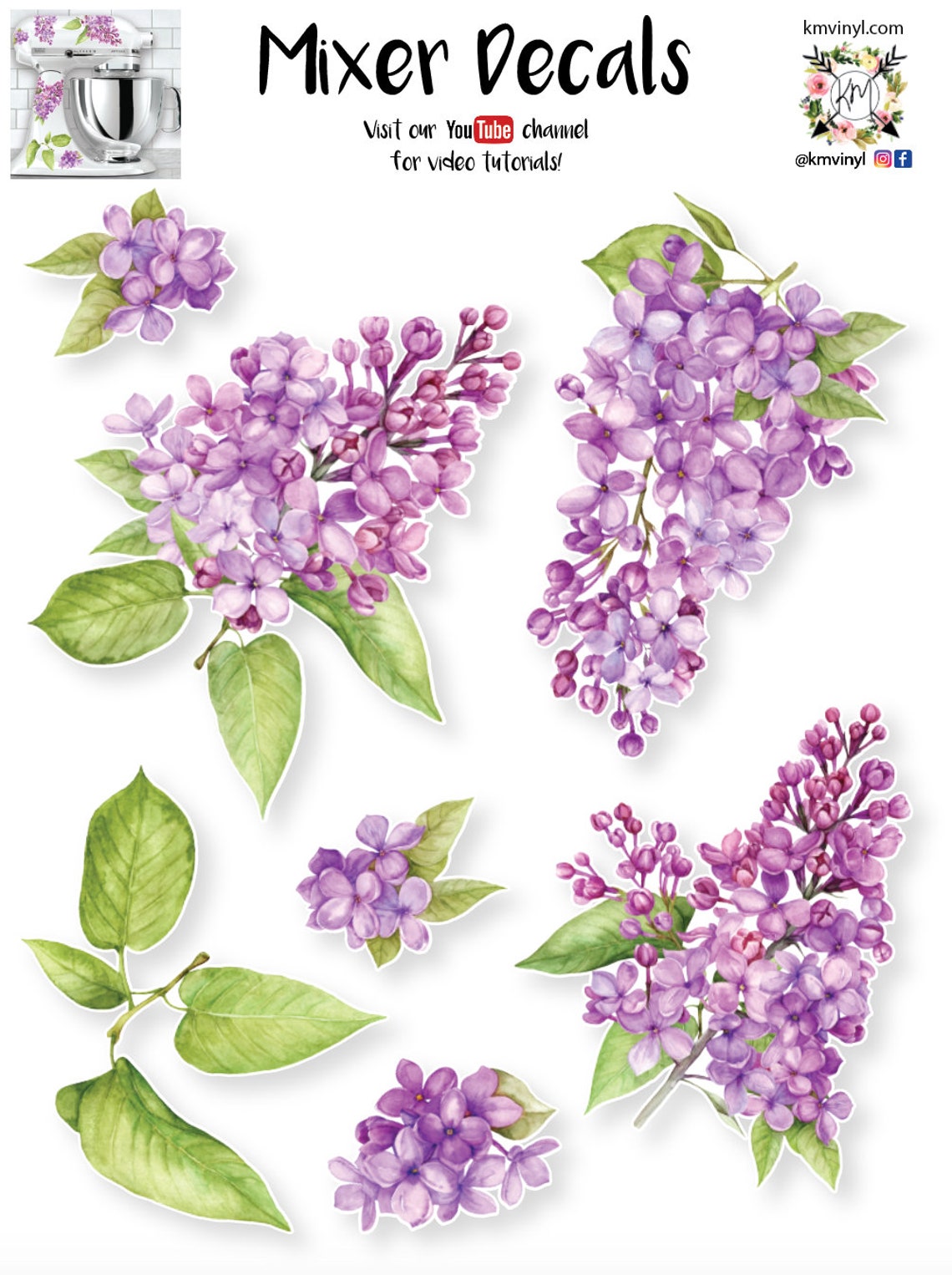 Lilac Branch Mixer Decals Lilac Decals Watercolor Lilac | Etsy