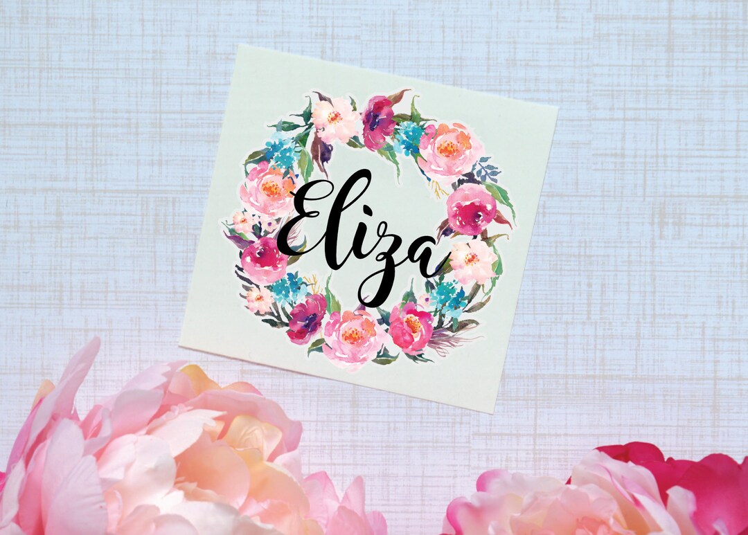 Flower Wreath Monogram Decal | Watercolor Flower Decal | Floral Wreath ...