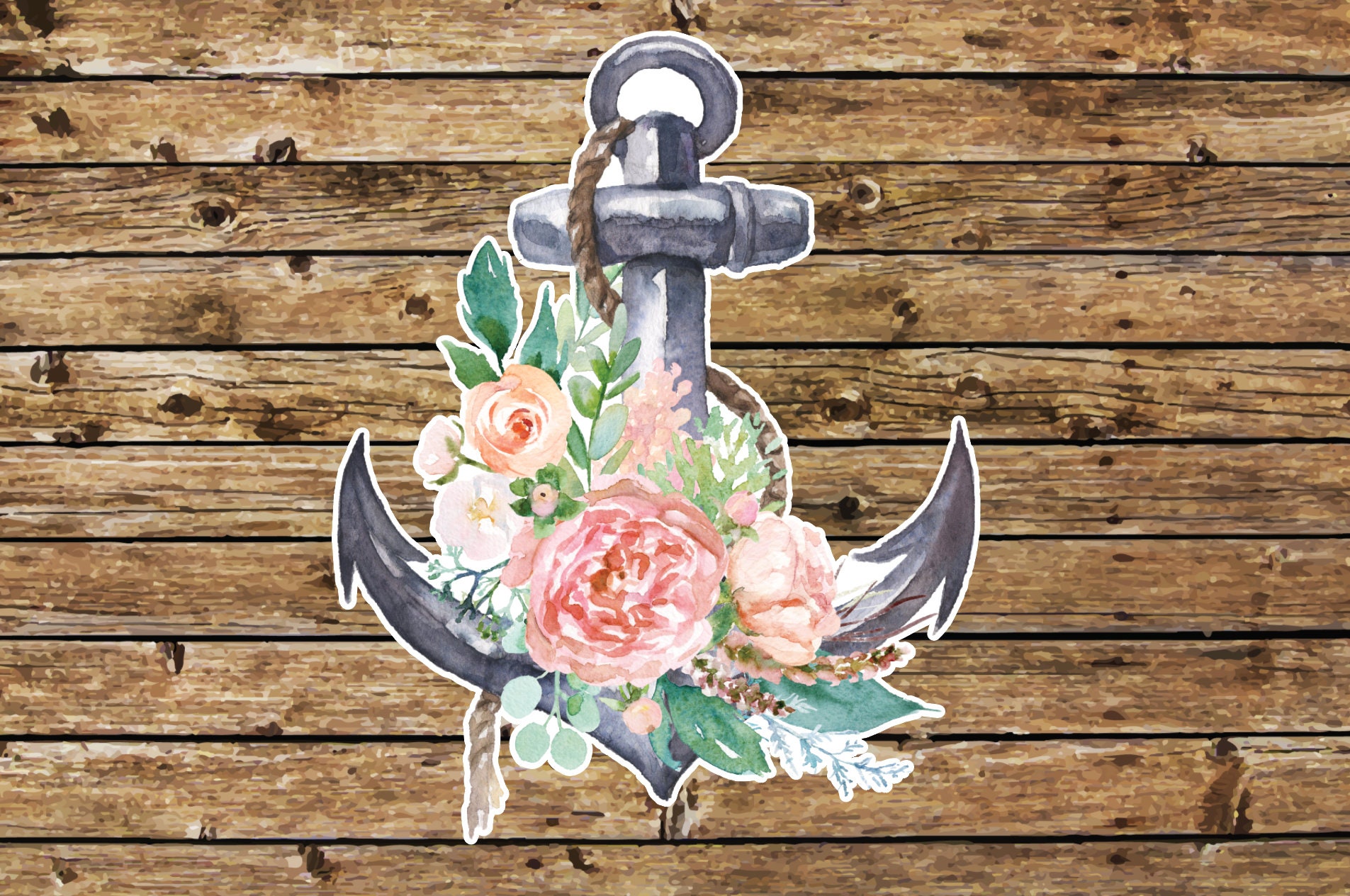 Anchor Sticker Floral Pink Watercolor Anchor Vinyl Sticker | Etsy