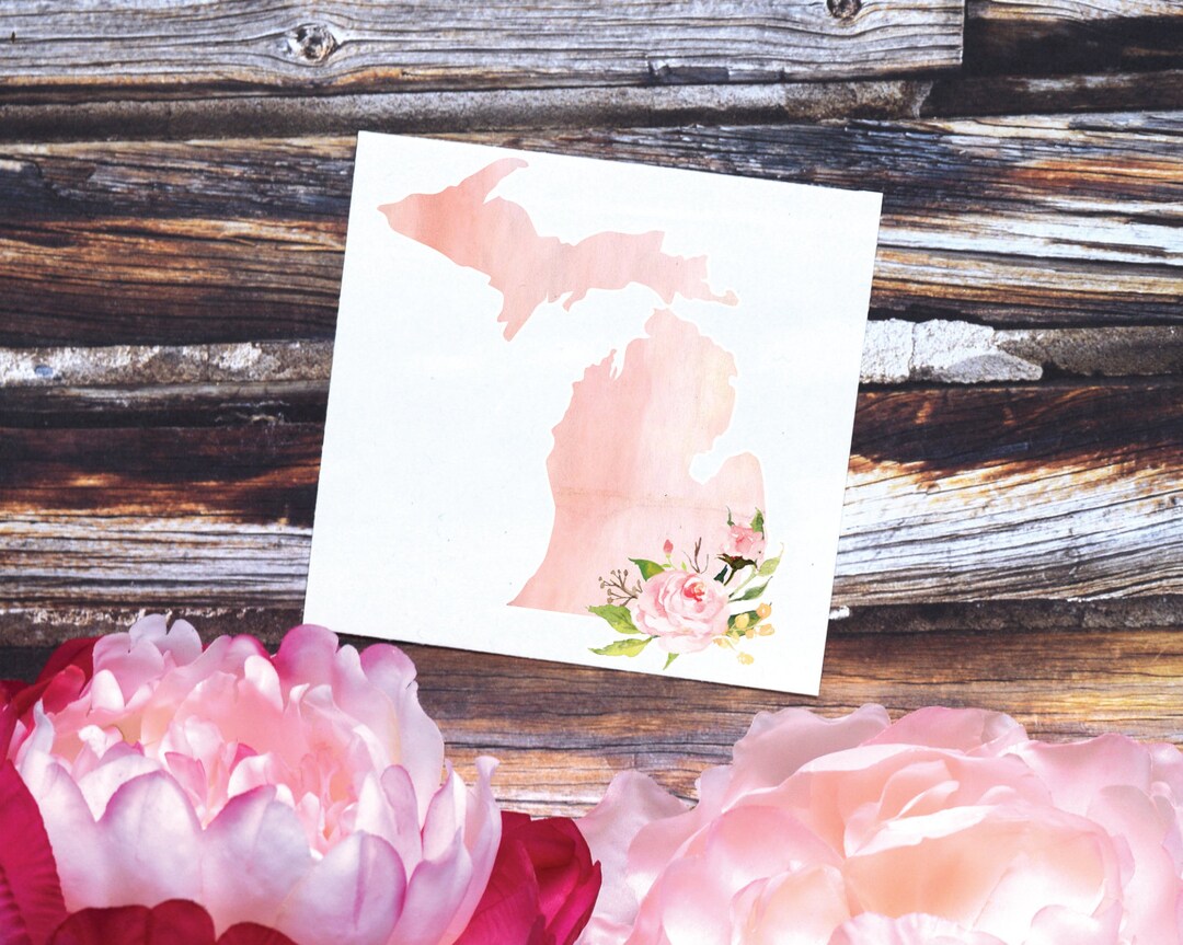 Pink Michigan Sticker | State of Michigan Floral Tumbler Decal ...
