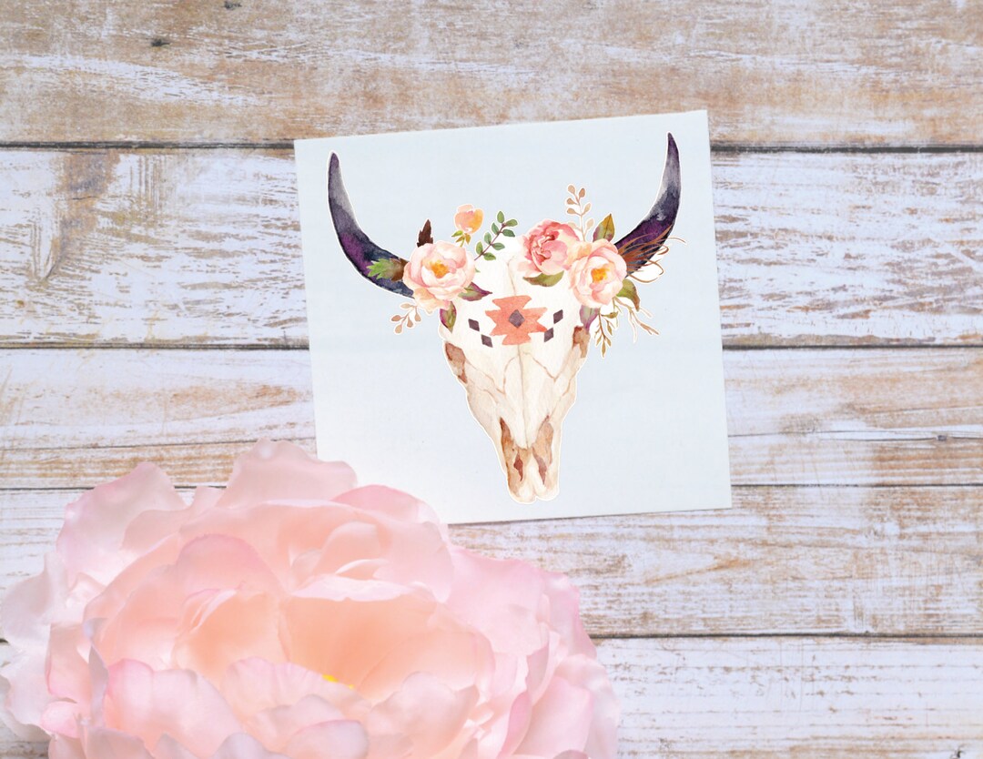 Steer Skull Sticker | Floral Steer Skull Posy Decal | Cow Skull Vinyl ...