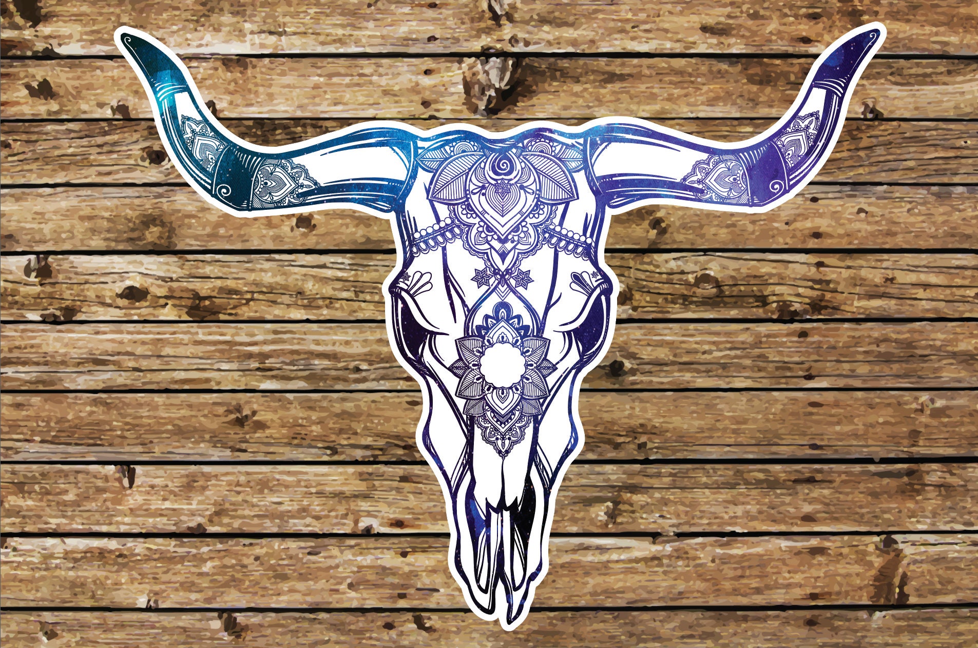 Steer Skull Mandala Sticker Blue Galaxy Steer Skull Decal - Etsy