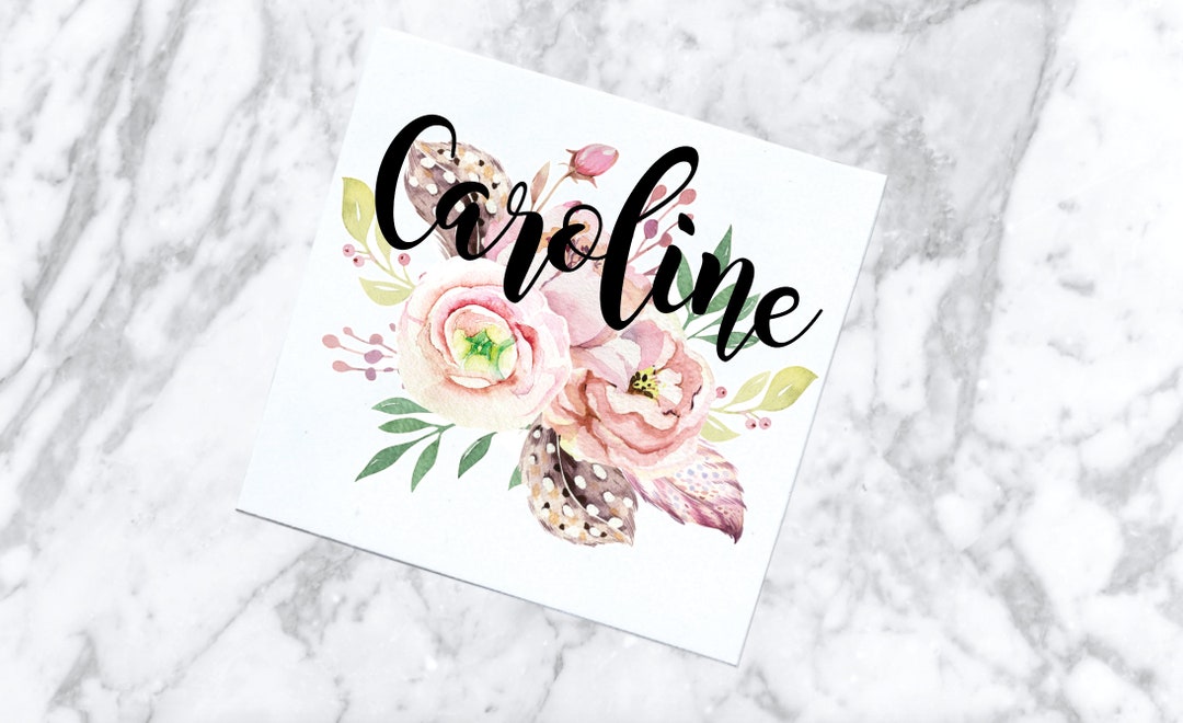 Vintage Flower Monogram Decal Watercolor Flower Bouquet Floral Name ...