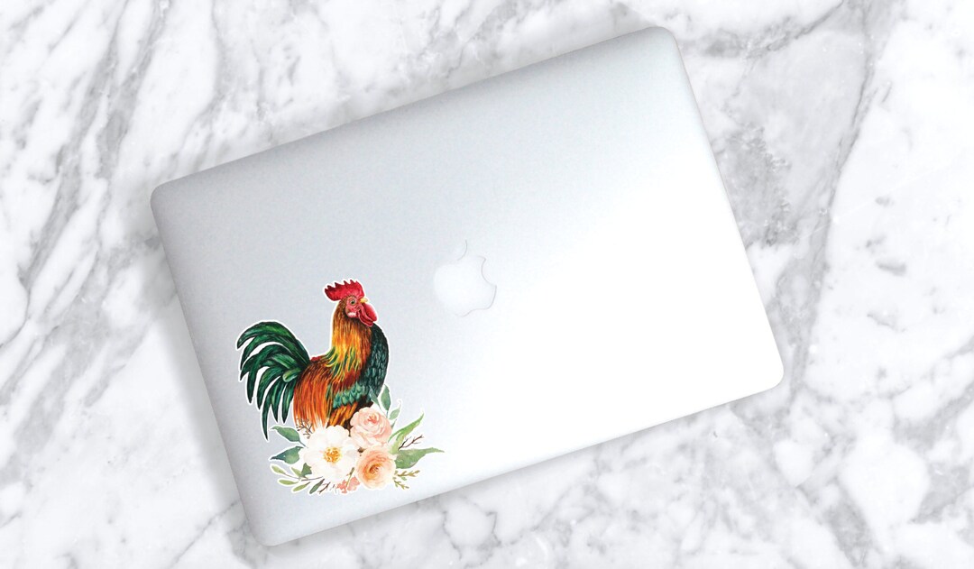 Rooster Sticker | Watercolor Rooster Vinyl Decal | Floral Rooster Decal ...