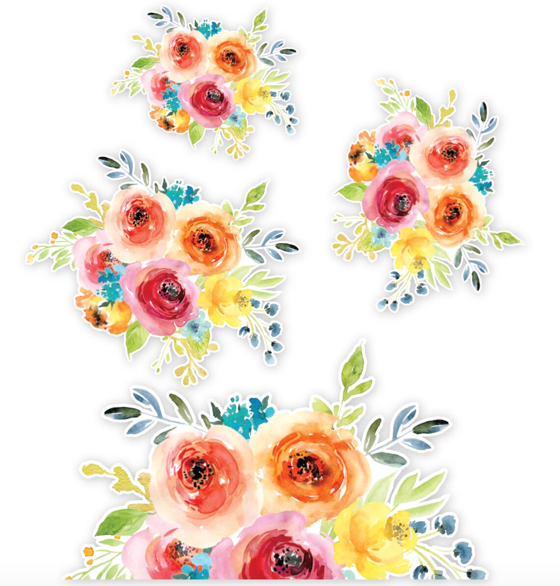 Red Orange Yellow Wildflower Decal Pack Watercolor Floral - Etsy