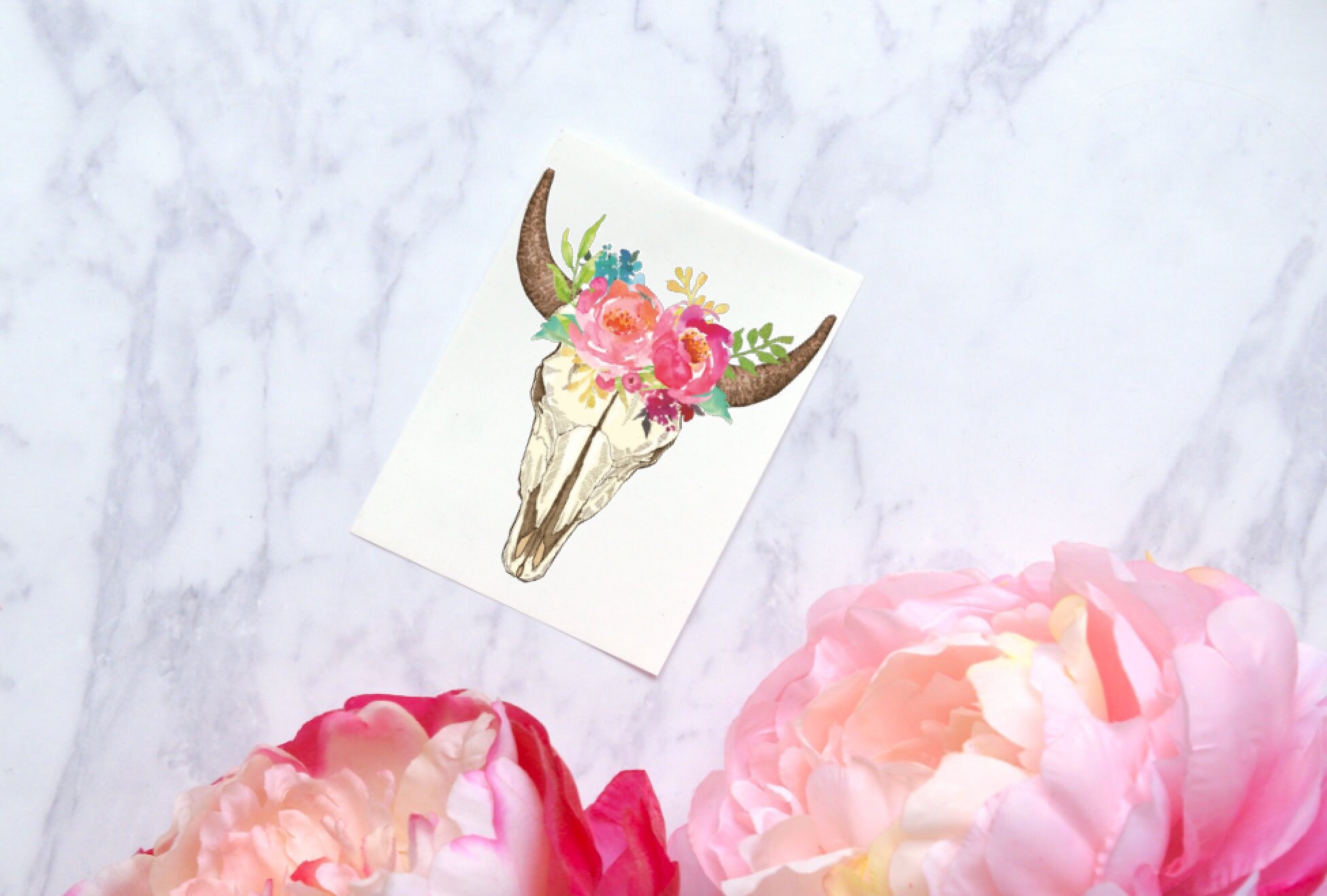 Steer Skull Sticker Peony Mixed Floral Tribal Skull Decal - Etsy
