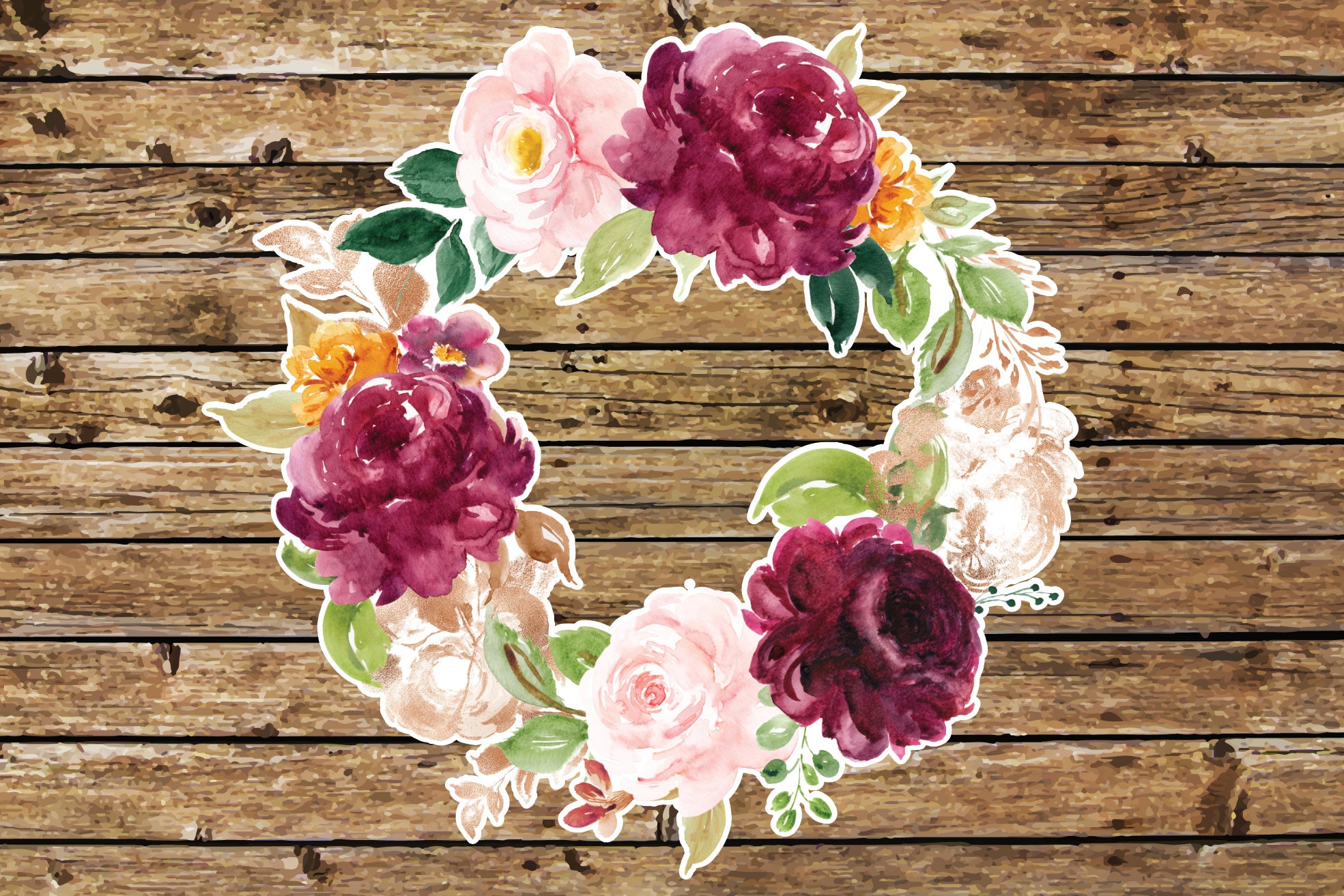 Flower Wreath Sticker Autumn Flower Decal Watercolor | Etsy