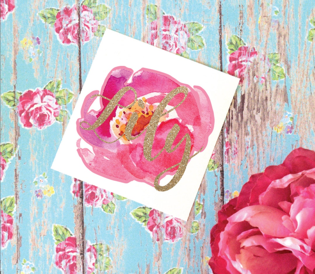 Watercolor Flower Monogram Decal: Glitter Floral Name Sticker - Etsy