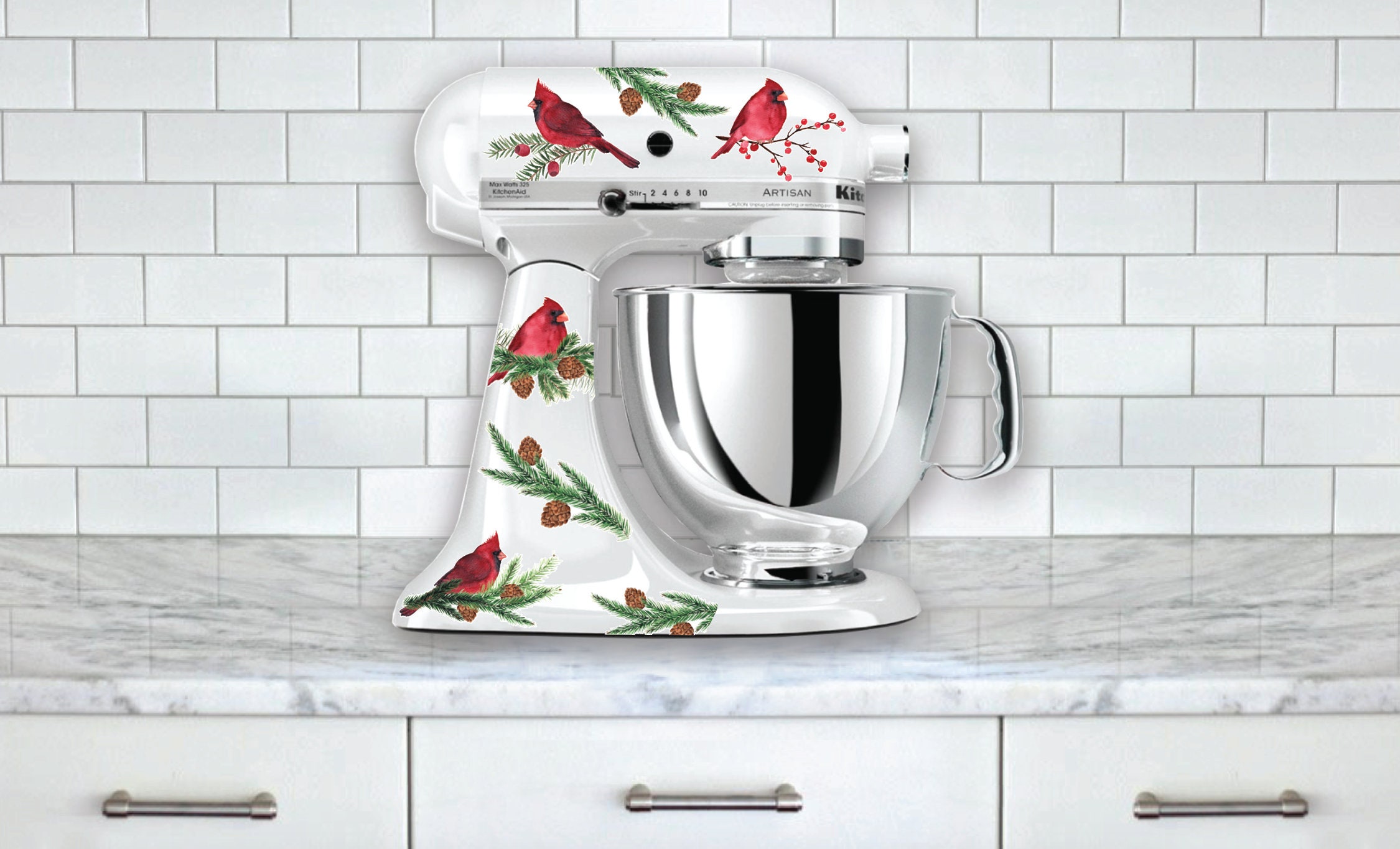 Cardinal Mixer Decals | Watercolor Bird Decals | Red Bird Decal ...