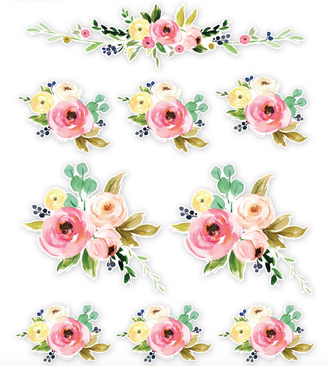 Pastel Pink Flower Decal Pack Watercolor Floral Vinyl Decals - Etsy
