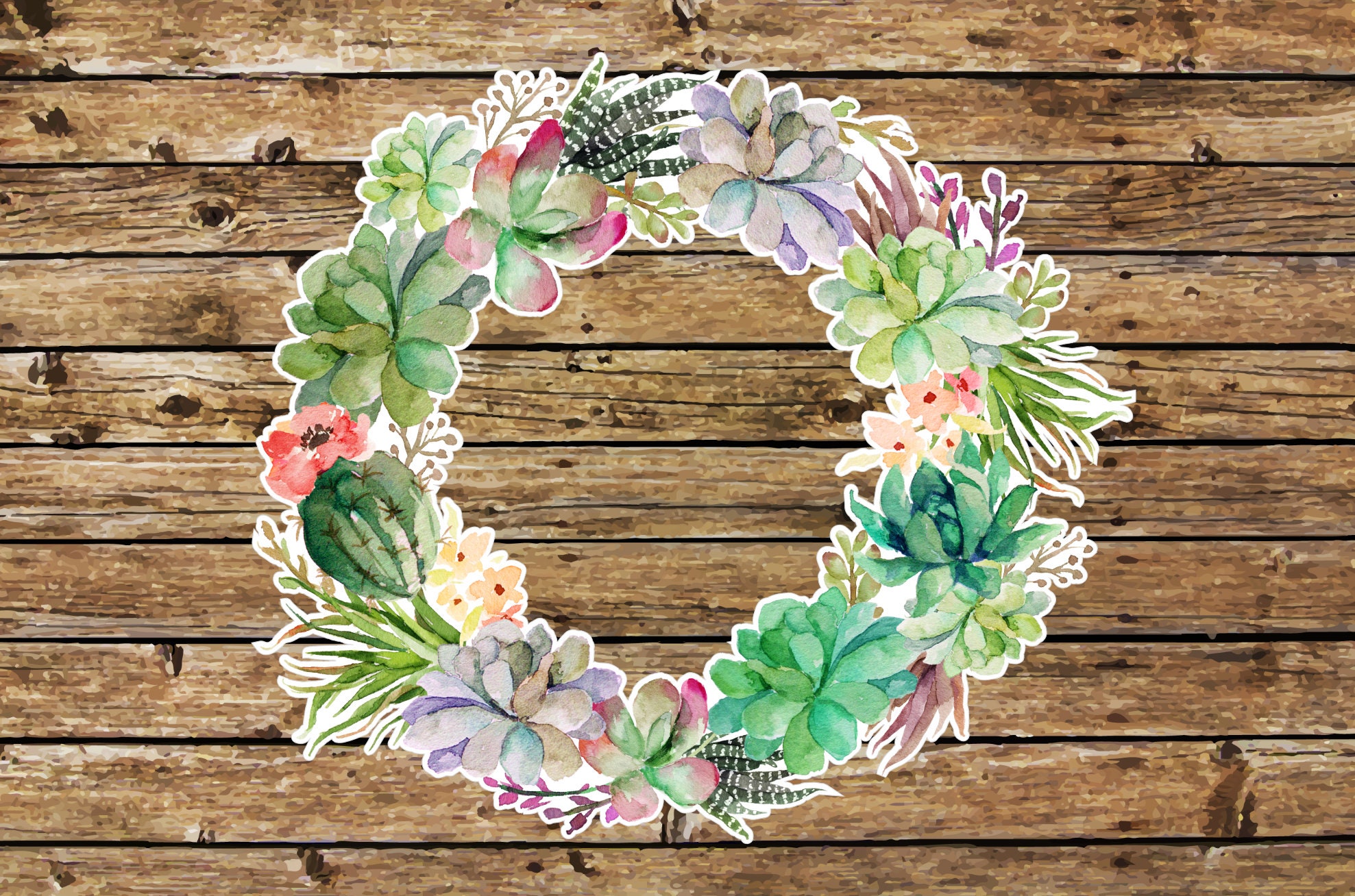 Succulent Wreath Sticker Succulent Decal Watercolor | Etsy