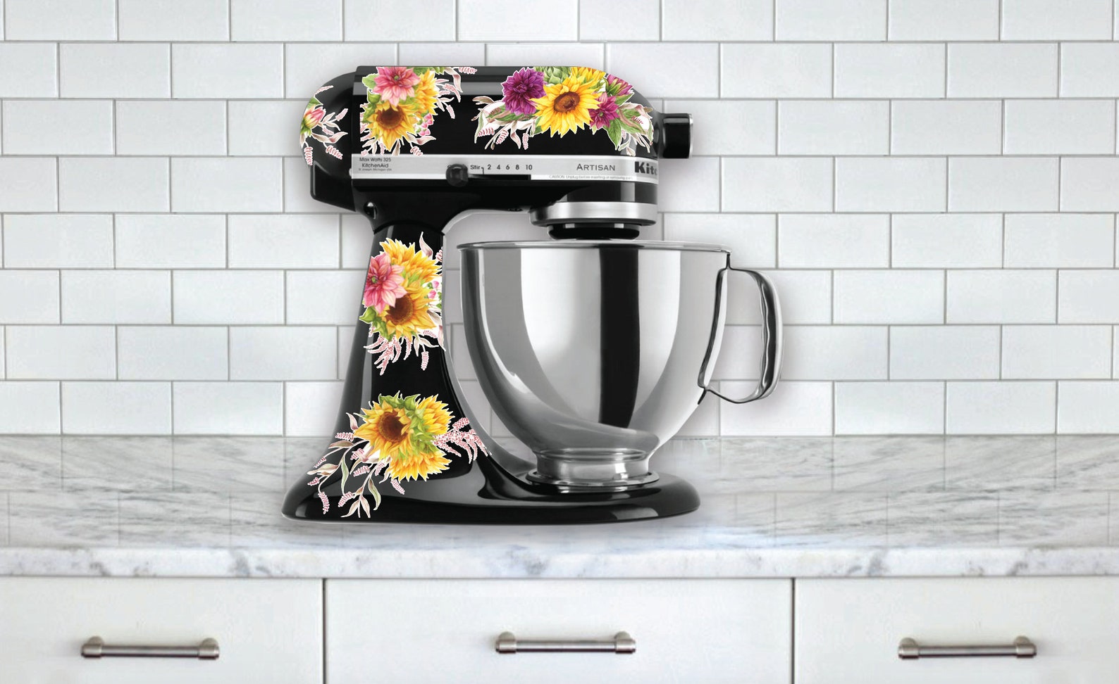 Sunflower Dahlia Mixer Decals: Watercolor Floral Kitchen Decals - Etsy