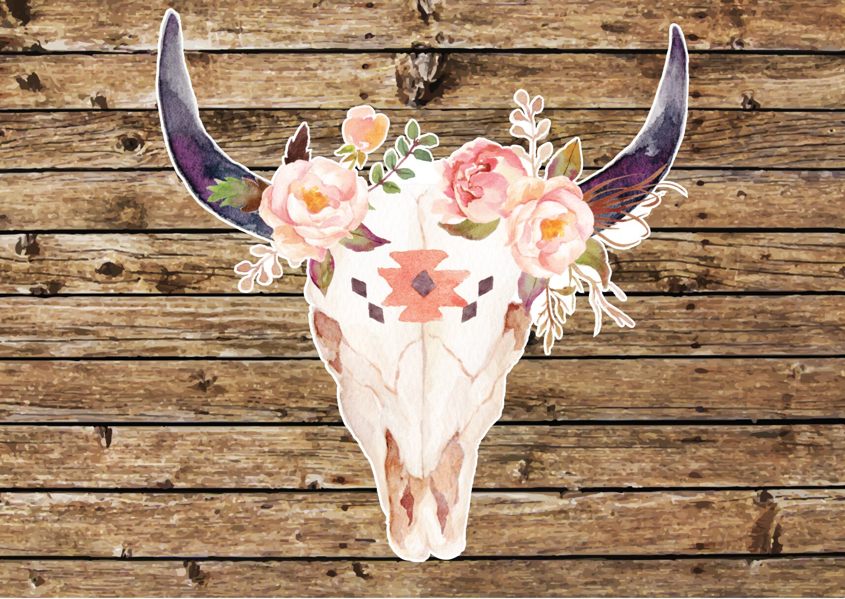 Steer Skull Sticker Floral Steer Skull Posy Decal Cow | Etsy