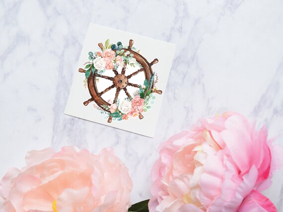 Ship Wheel Sticker Watercolor Floral Sailing Vinyl Sticker | Etsy