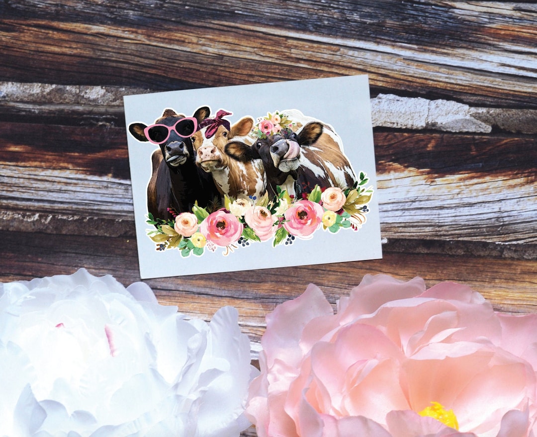 Cows Floral Sticker | Cow Heifers Pink Flower Bouquet Tumbler Decal ...