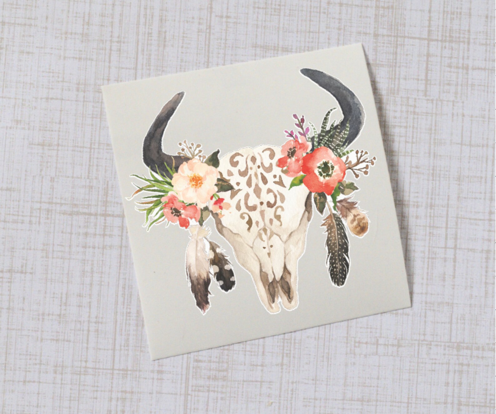Steer Skull Sticker Red Poppy Steer Skull Decal Cow Skull - Etsy
