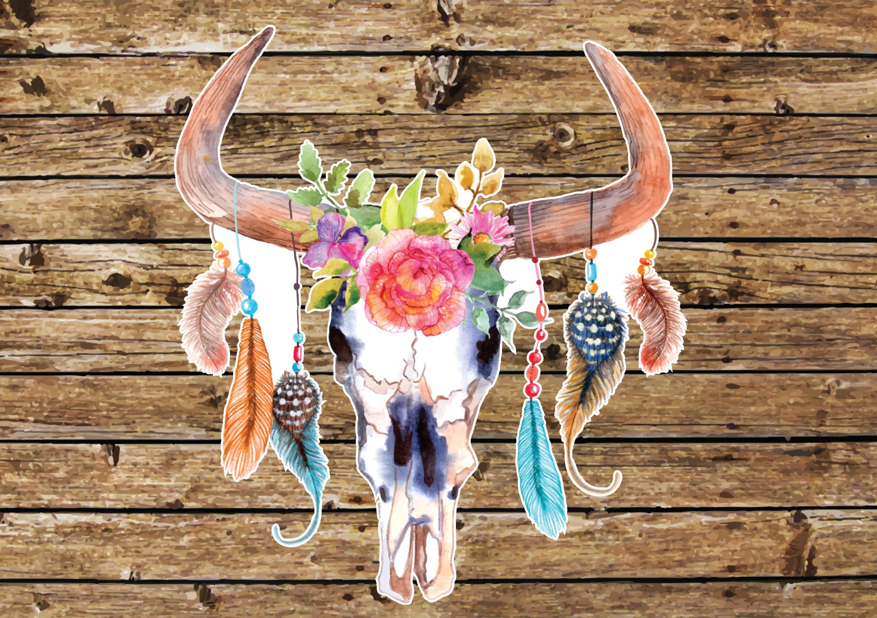 Boho Tribal Steer Skull Sticker Cow Skull Tumbler Decal | Etsy