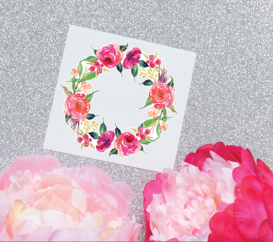 Flower Wreath Sticker | Magenta Pink Flower Decal | Watercolor Flower ...