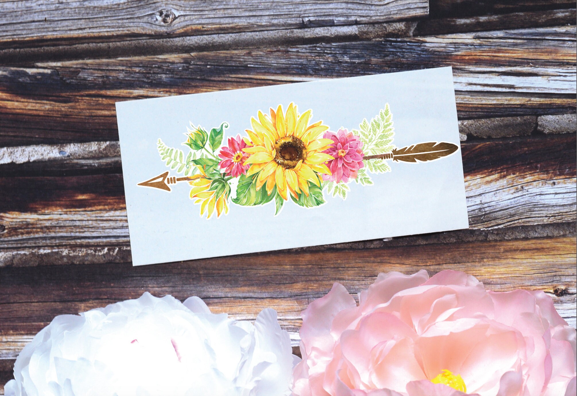 Stickers, Labels & Tags Paper & Party Supplies Sunflower Bouquet Vinyl ...