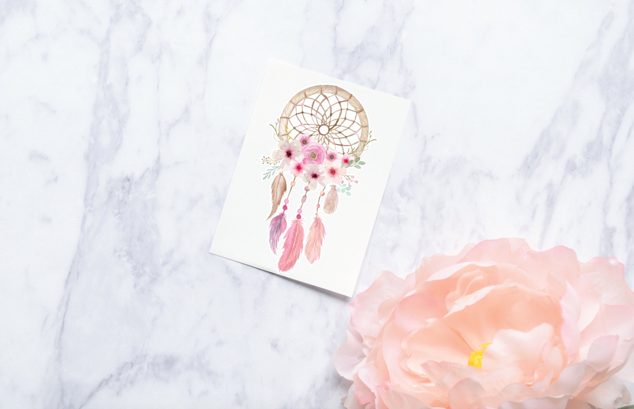Pink Dream Catcher Sticker Watercolor Feather Decal Native - Etsy