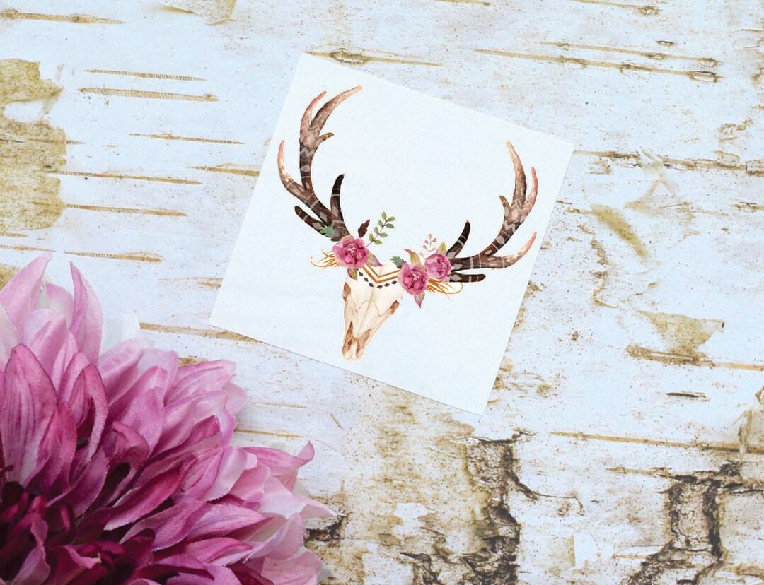 Deer Antler Sticker | Deer Skull Antler Vinyl Decal | Flower Decal ...