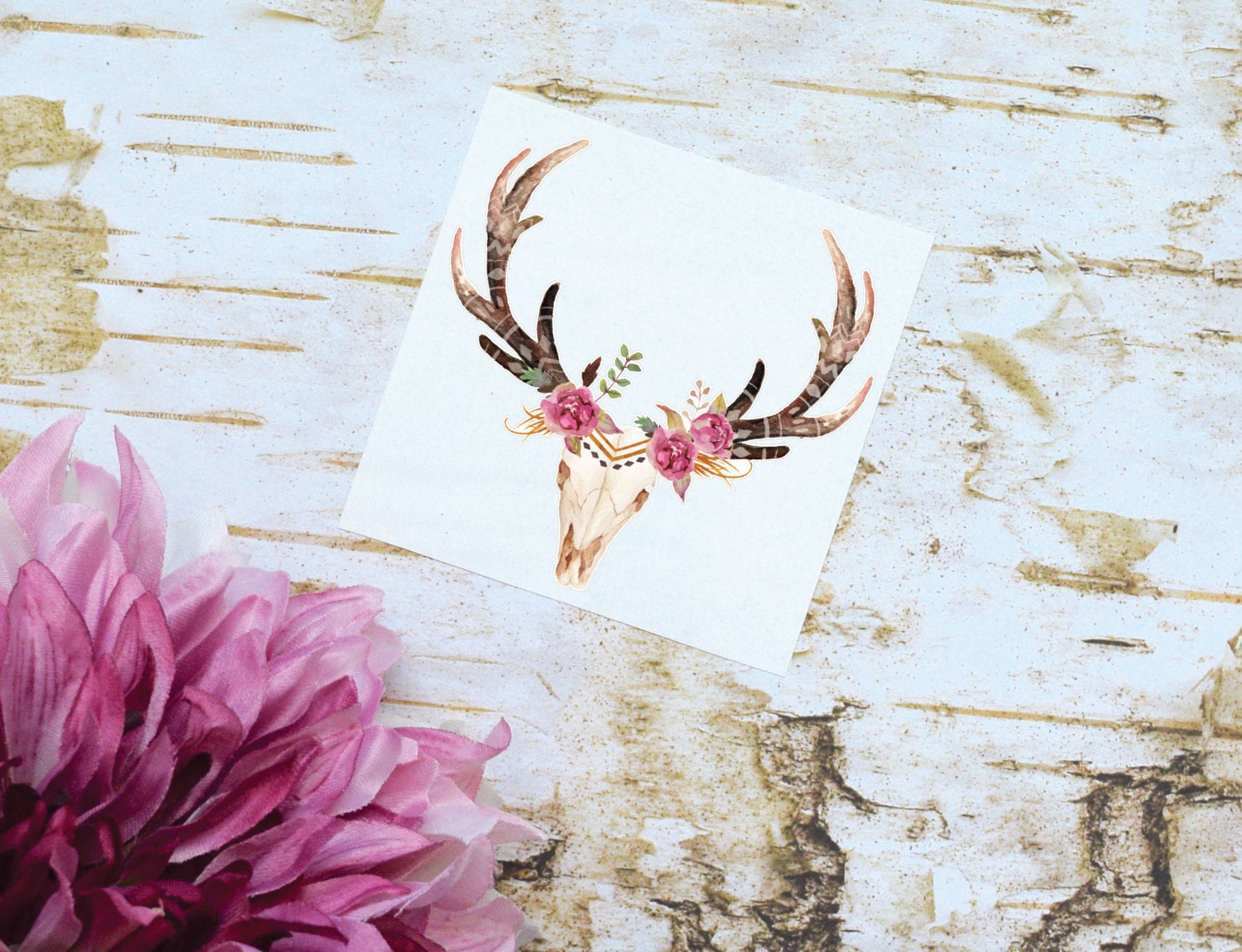 Deer Antler Sticker Deer Skull Antler Vinyl Decal Flower | Etsy