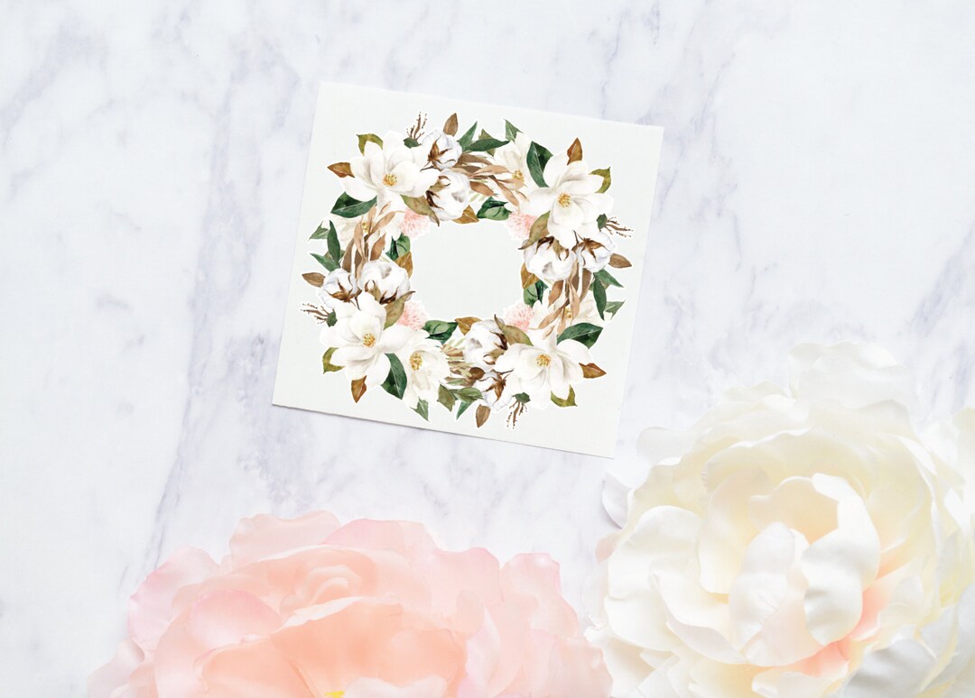 Magnolia Flower Wreath Sticker | Floral Vinyl Decal | Watercolor ...
