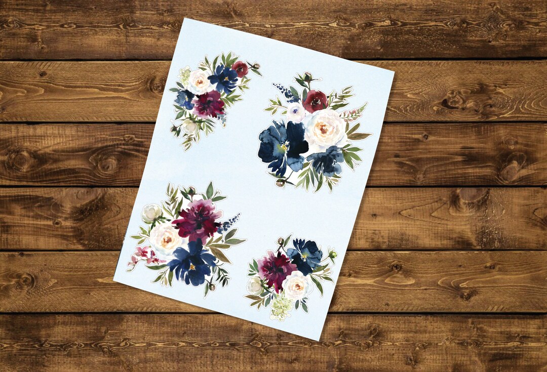 Red, White, Blue Flower Decal Pack | Watercolor Floral Vinyl Decals ...