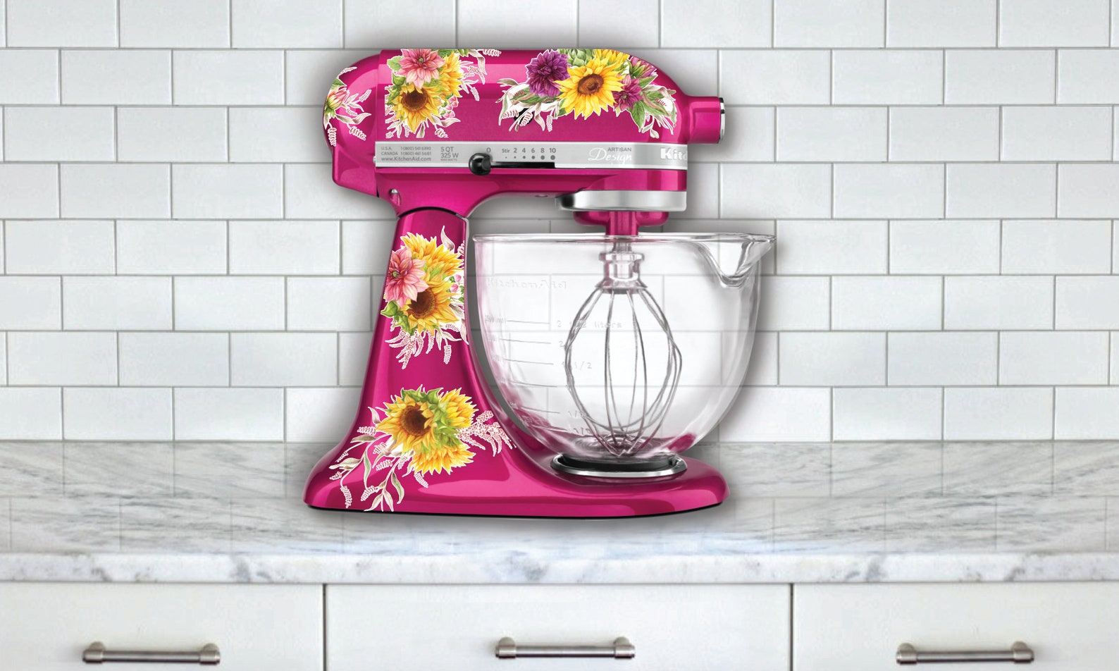 Sunflower Dahlia Mixer Decals: Watercolor Floral Kitchen Decals - Etsy
