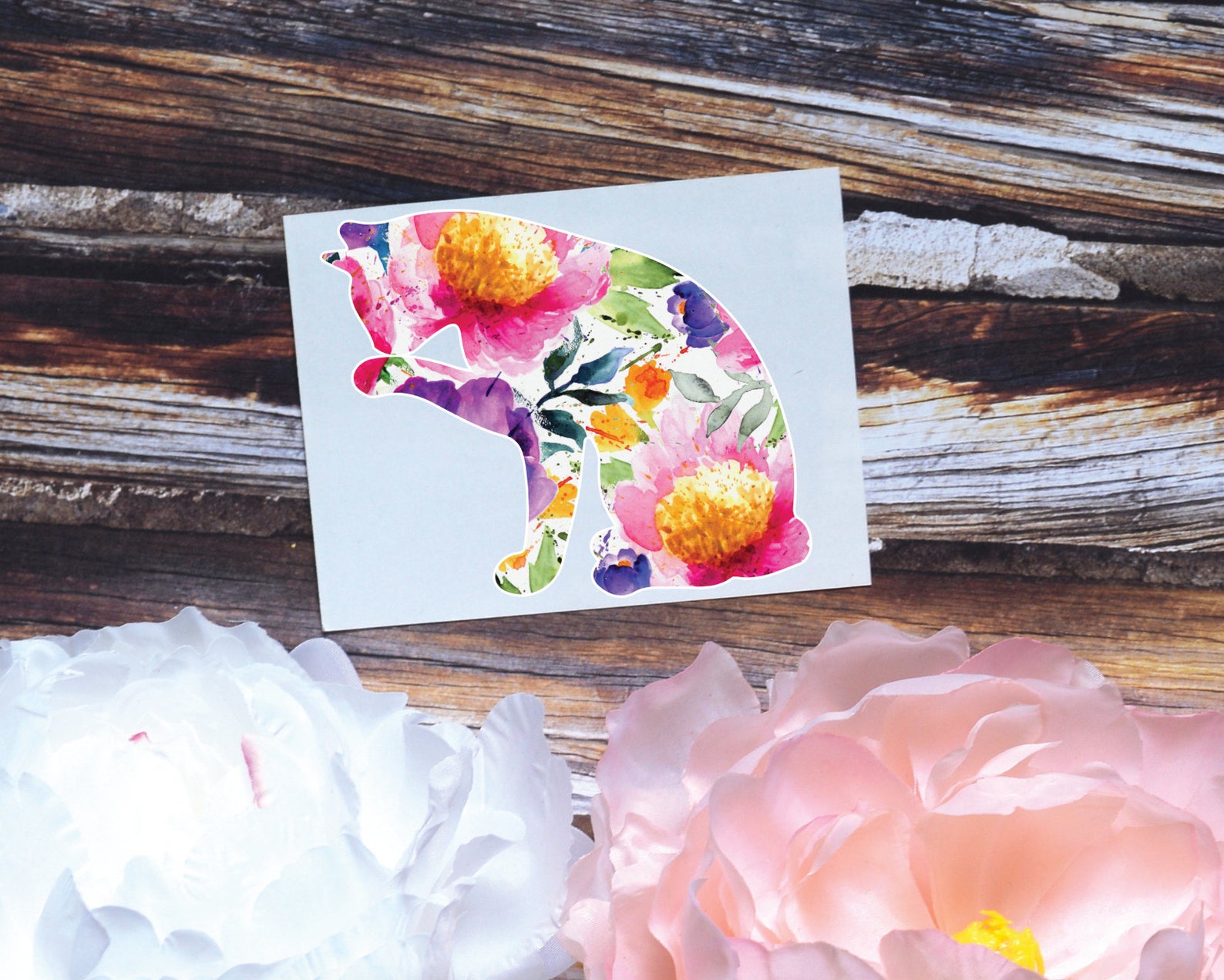 Floral Cat Sticker Watercolor Flower Cat Vinyl Decal - Etsy